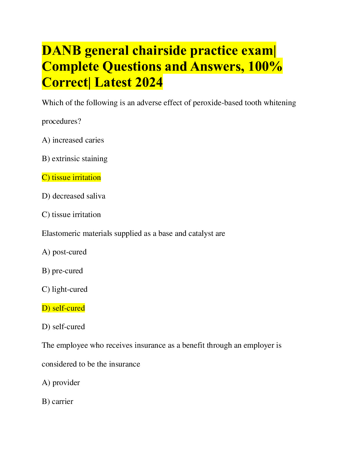 DANB general chairside practice exam| Complete Questions and Answers ...