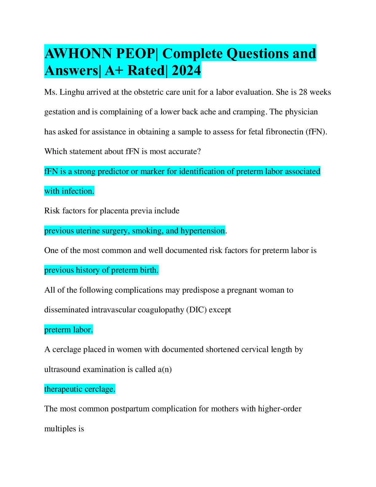 AWHONN POEP FINAL EXAM|AWHONN PEOP Perinatal Final Review 2022|AWHONN ...