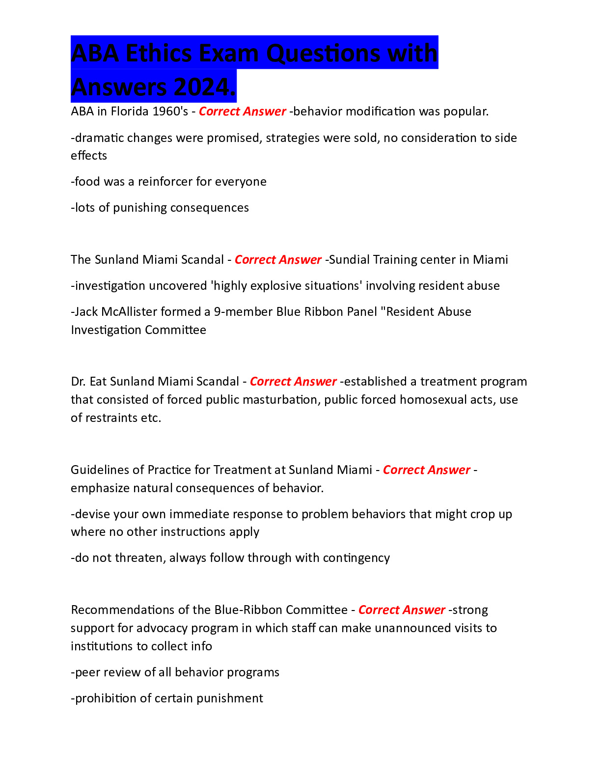 ABA Ethics Exam Questions with Answers 2024. - DocMerit