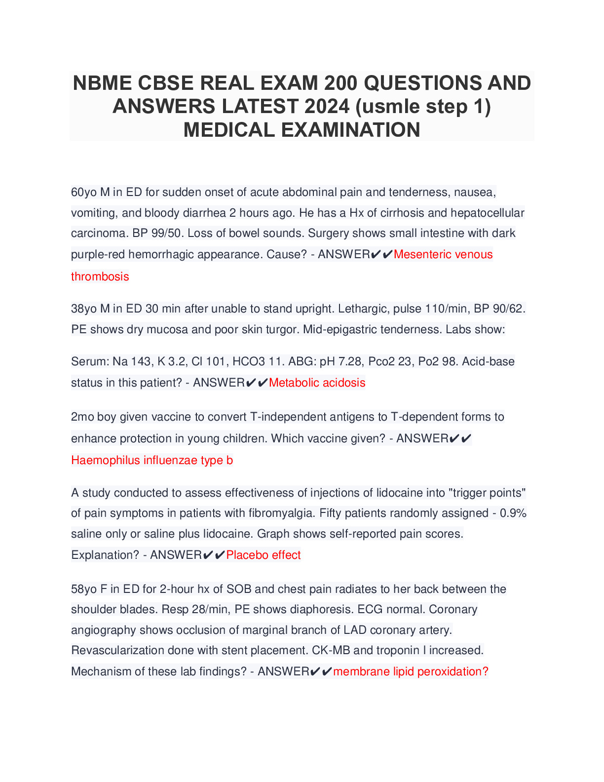NBME CBSE REAL EXAM 200 QUESTIONS AND ANSWERS LATEST 2024 (usmle step 1 ...
