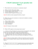 CSLB Contractor's Law practice test Part 2 (Latest 2024) Questions With ...