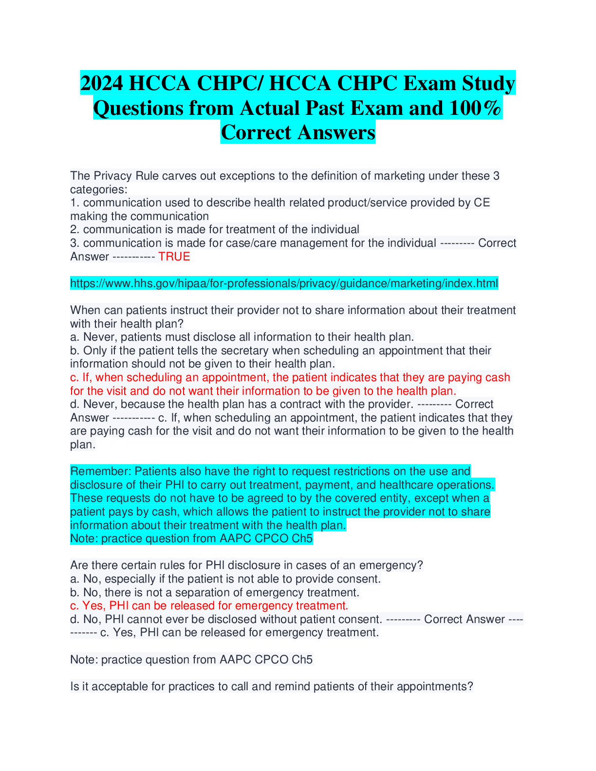 2024 HCCA CHPC/ HCCA CHPC Exam Study Questions - DocMerit