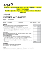2024 AQA A-Level FURTHER MATHEMATICS 7367/3M Paper 3 Mechanics Verified Question Paper and ...