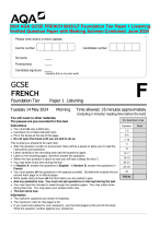 2024 AQA GCSE FRENCH 8658/LF Foundation Tier Paper 1 Listening Verified ...