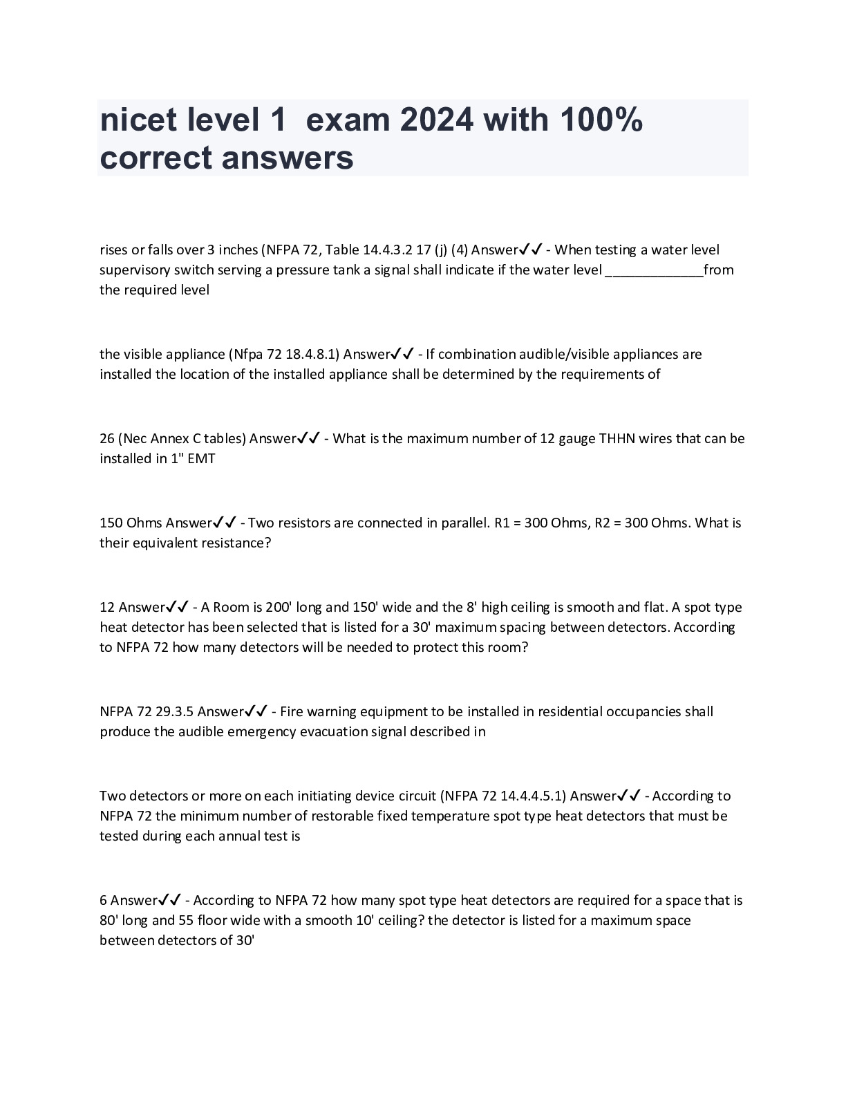 NICET Level I Water-Based Layout Exam 2025–2026 NFPA 13 Design and ...