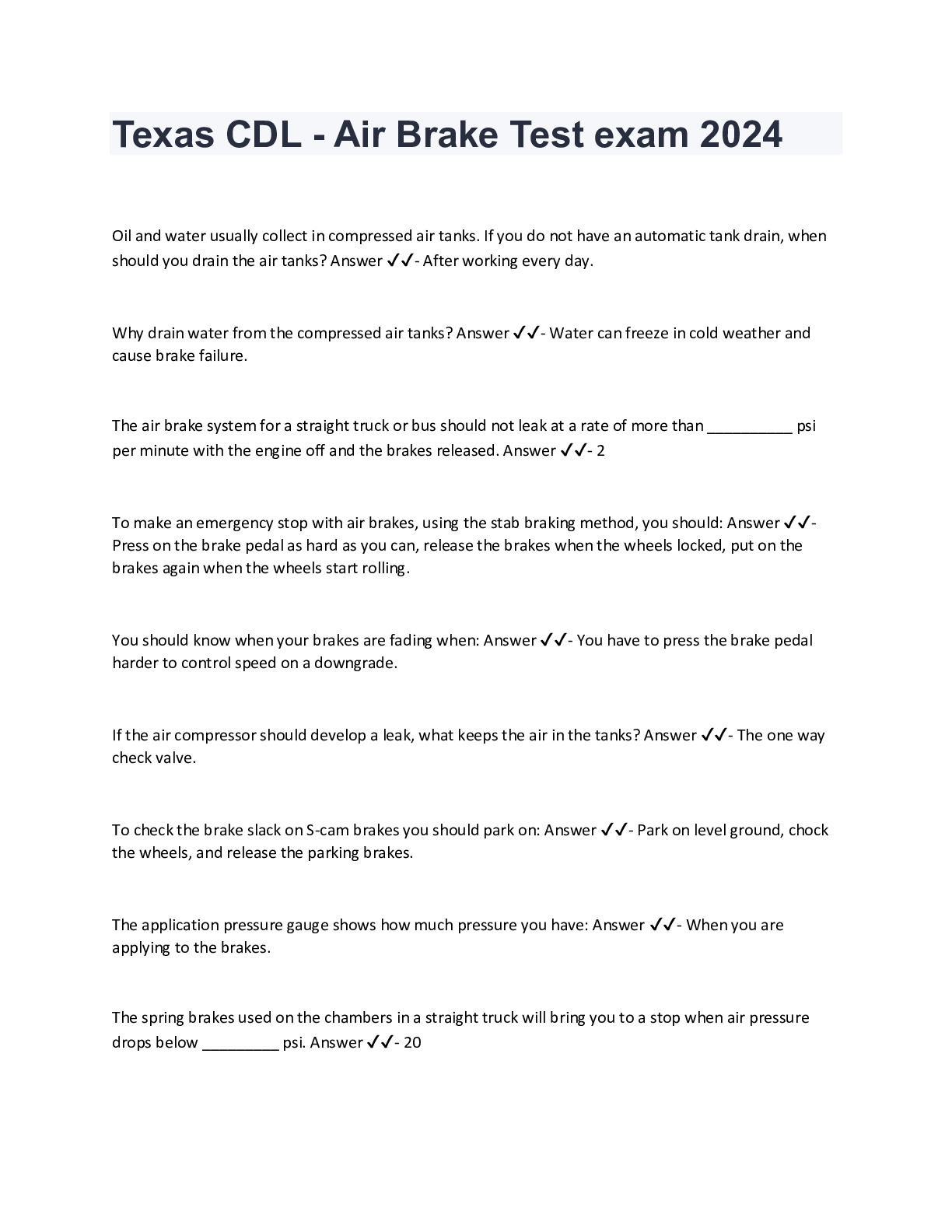Texas CDL General Knowledge ( Updated 2024 ) Complete Questions ...