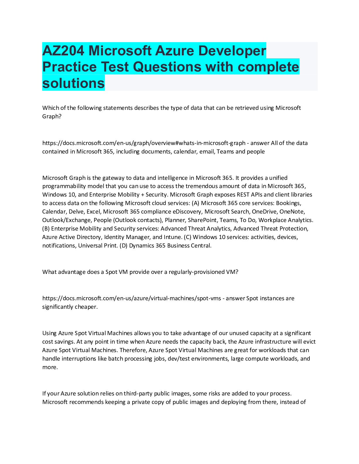 AZ204 Microsoft Azure Developer Practice Test Questions with complete ...