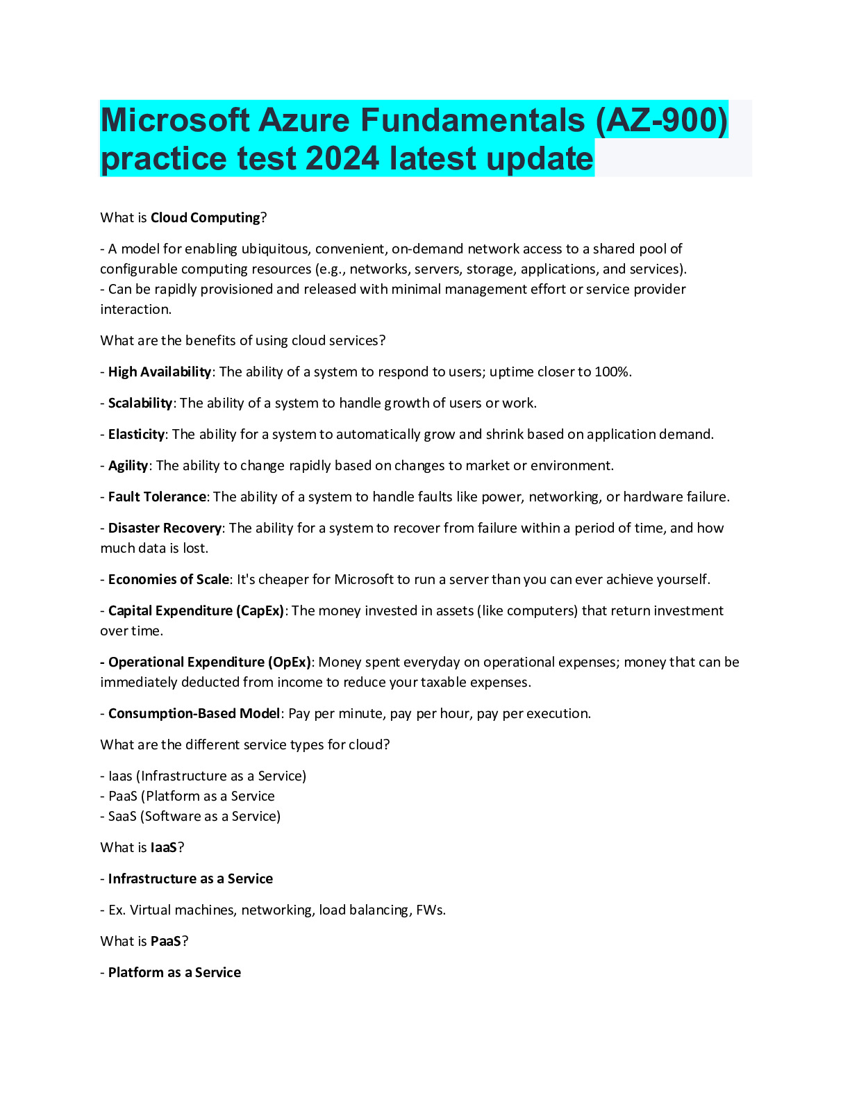 Microsoft Azure Fundamentals (AZ-900) practice test 2024 latest update ...