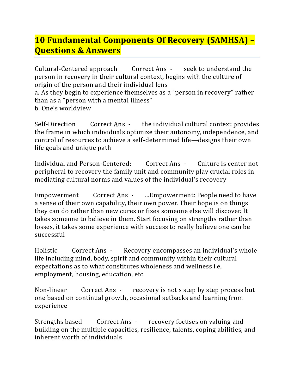 10 Fundamental Components Of Recovery (SAMHSA) – Questions & Answers ...