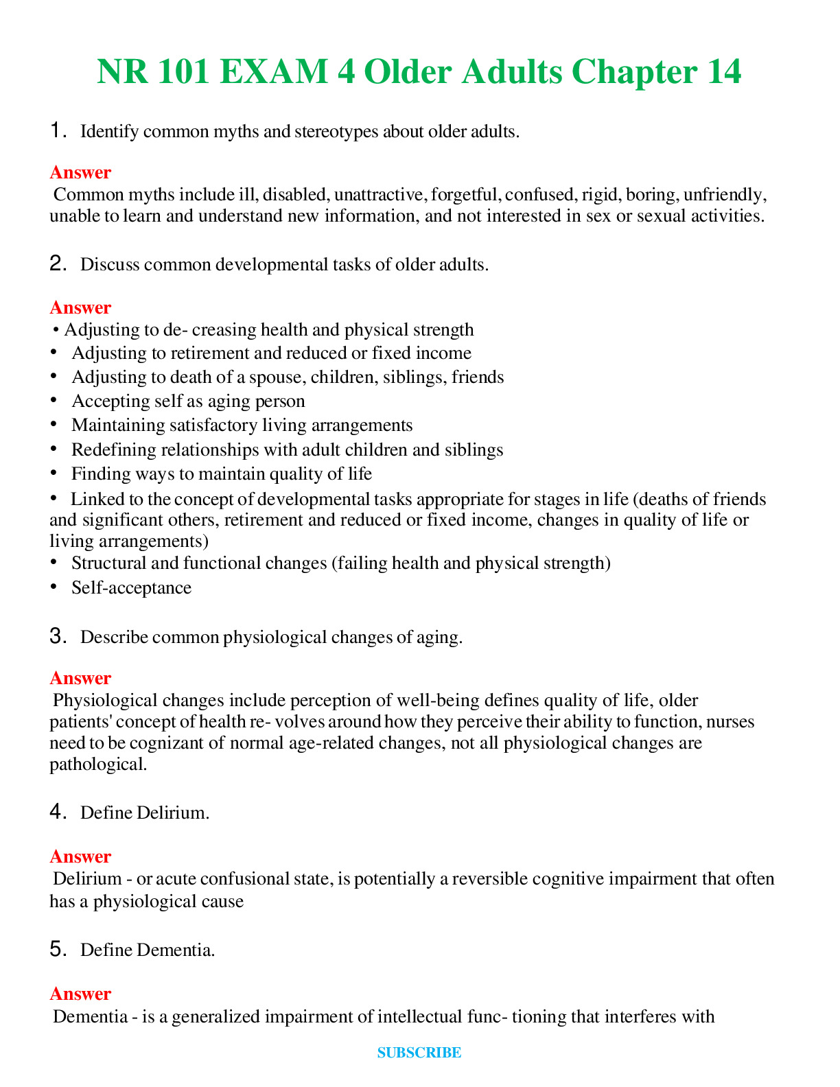 NR 101 EXAM 4 Older Adults Chapter 14 (Latest 2024 / 2025) Questions ... NR 101 EXAM 4 Older Adults Chapter 14 (Latest 2024 / 2025) Questions ...