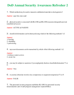 2024 Bundle DoD Annual Security Awareness Refresher 1,2 Passed | A+ ...