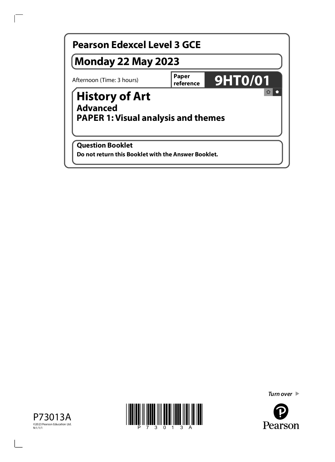 PEARSON EDEXCEL A LEVEL JUNE 2023 HISTORY OF ART QUESTION PAPER 1 ...
