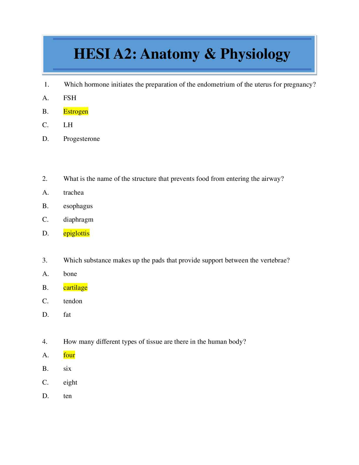HESI A2 Anatomy & Physiology Exam (with VERIFIED ANSWERS) / Latest 2024 ...