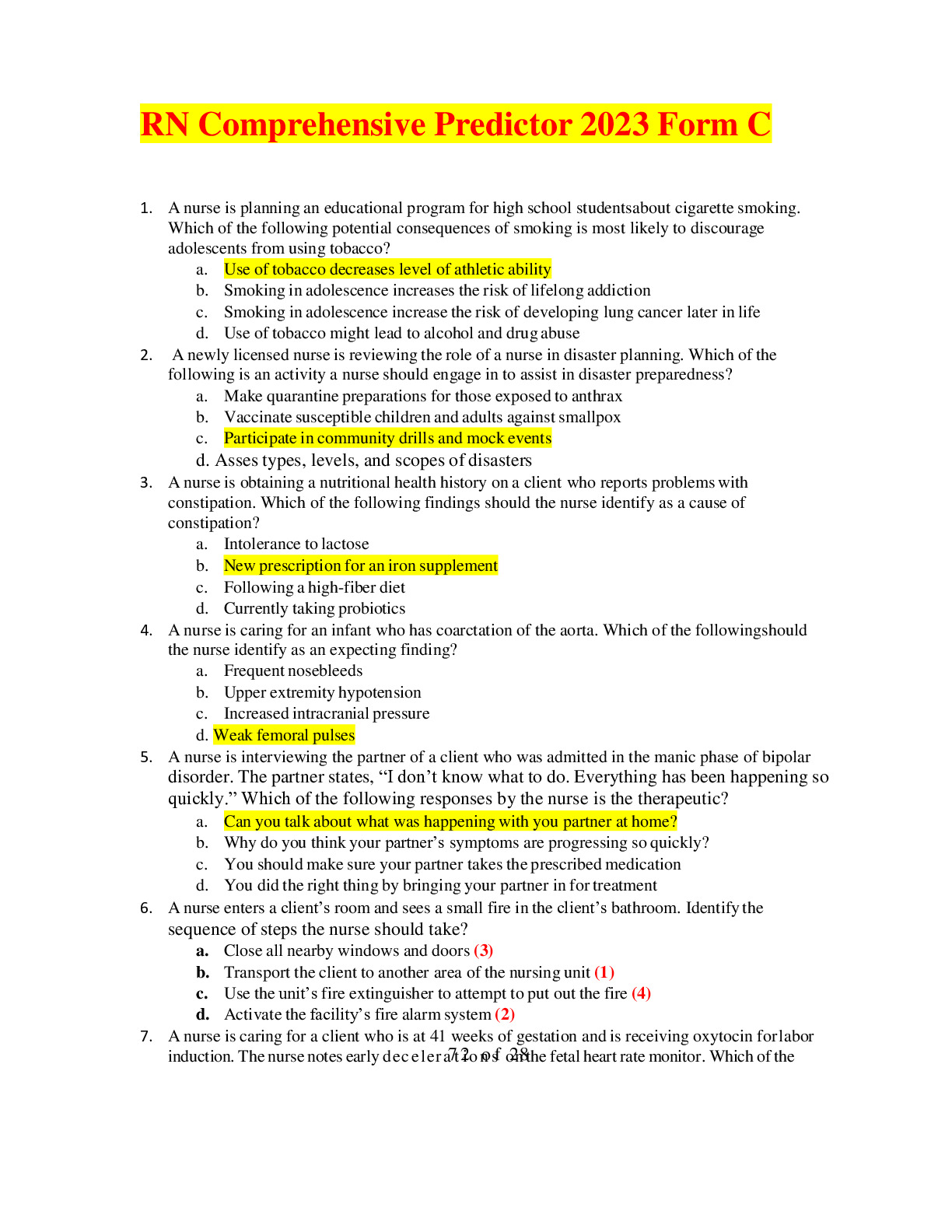 RN COMPREHENSIVE PREDICTOR 2023-2024 FORM C 2023/2024 WITH 100% ...