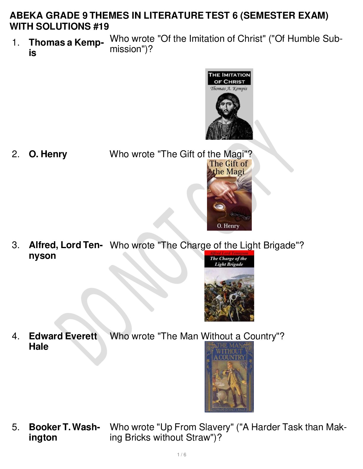 ABEKA GRAMMAR & COMPOSITION V — TEST 6 (11TH GRADE) QUESTIONS AND ...