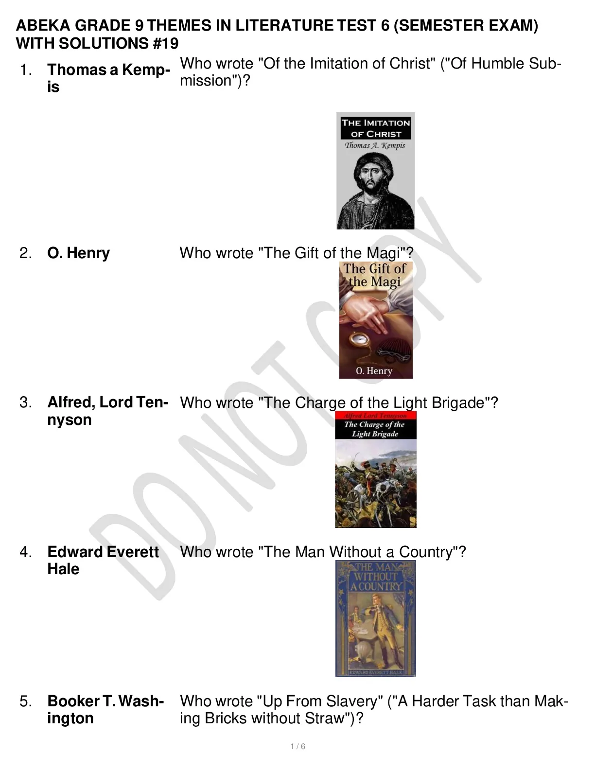 ABEKA GRADE 9 THEMES IN LITERATURE TEST 6 - DocMerit
