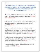 PHARMACY TECH CALCULATIONS TEST NEWEST 2024-2025 COMPLETE 200 QUESTIONS ...