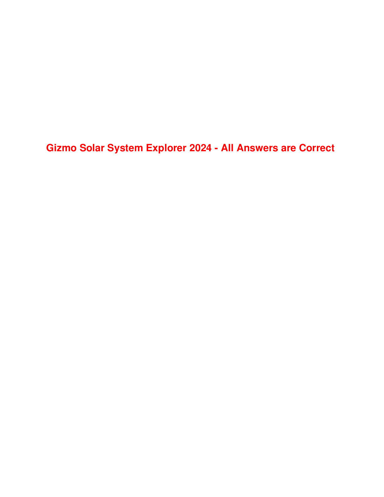 Gizmo Solar System Explorer Answer Key -100% Correct - DocMerit