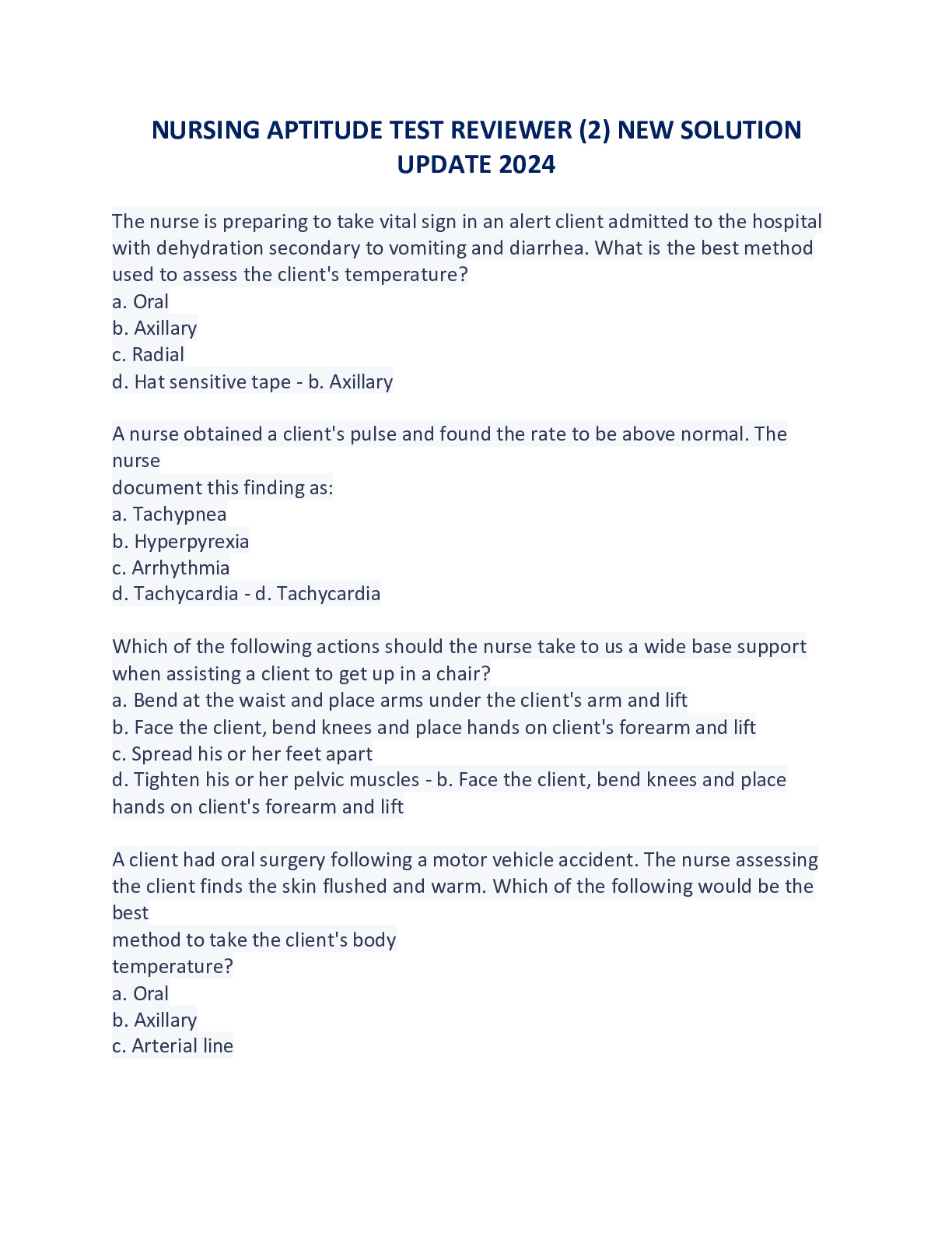 NURSING APTITUDE TEST REVIEWER (2) NEW SOLUTION UPDATE 2024 - DocMerit