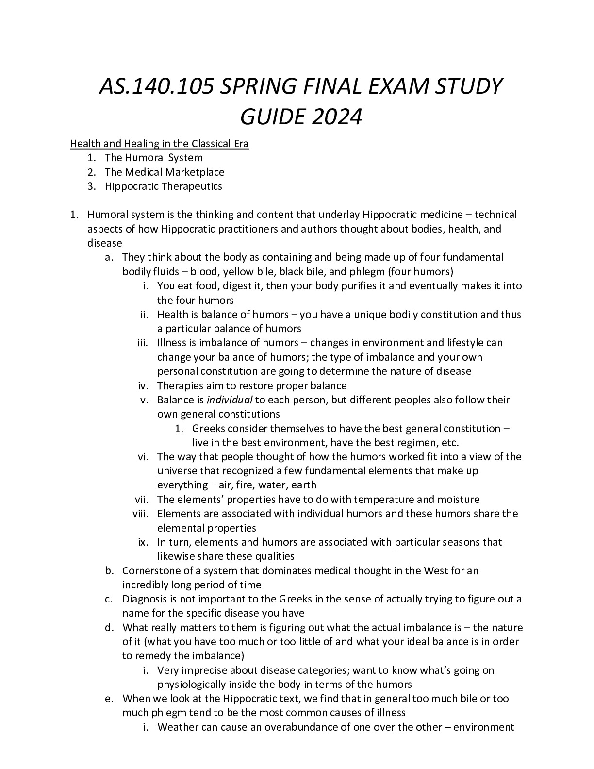 AS.140.105 SPRING FINAL EXAM STUDY GUIDE 2024 - DocMerit