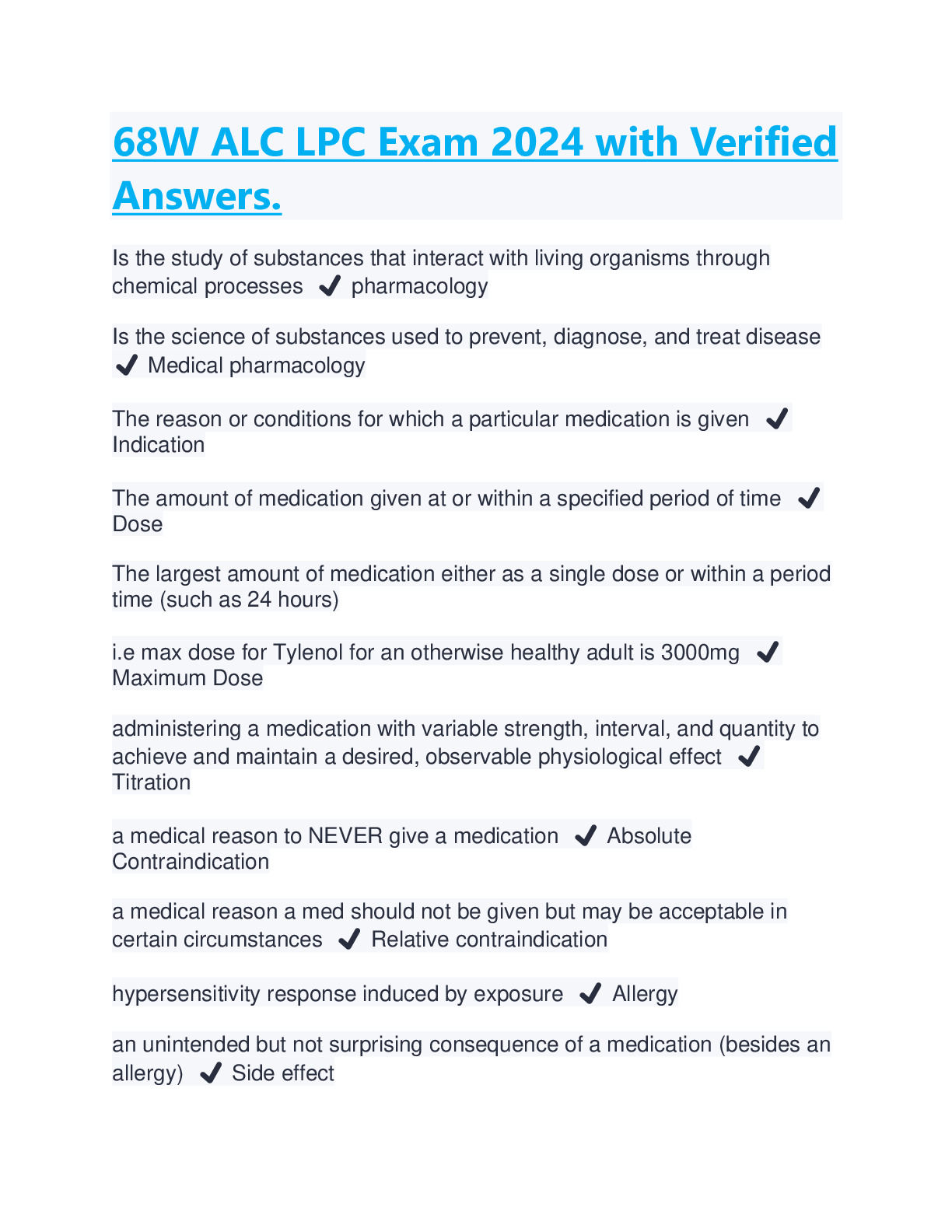 68W ALC LPC Exam 2024 with Verified Answers | Latest 2024/2025 - DocMerit 68W ALC LPC Exam 2024 with Verified Answers | Latest 2024/2025 - DocMerit