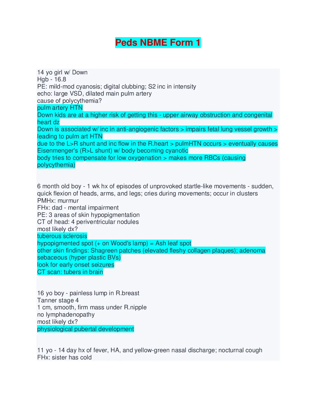 Peds NBME Form 1 - Questions and Answers - DocMerit