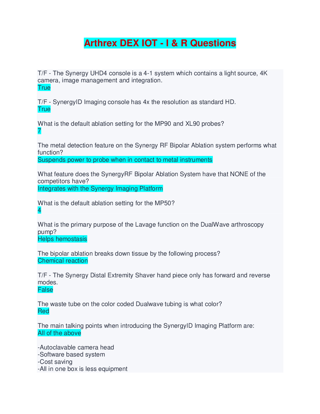 ARTHREX DEX IOT EXAMS BUNDLE - DocMerit