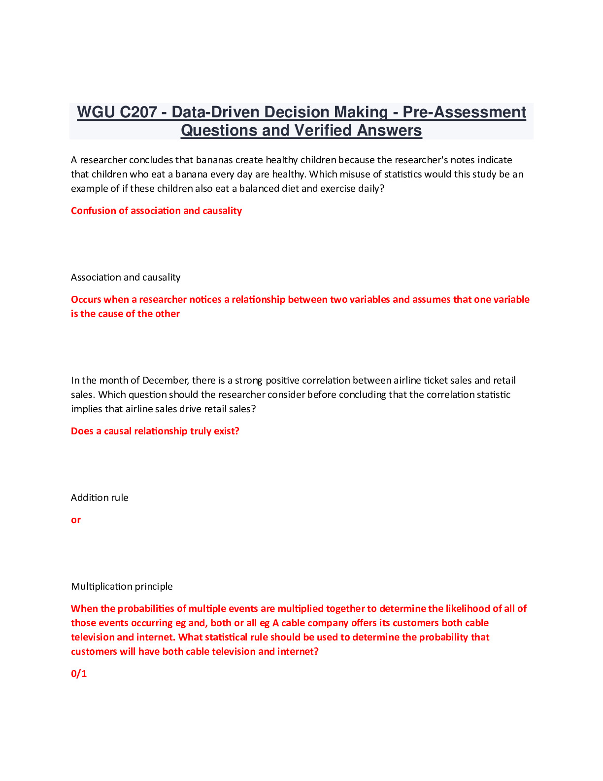 WGU C207 Final Self-Assessment Actual Exam 2025 Questions and 100% Correct Answers | C207 Data ...