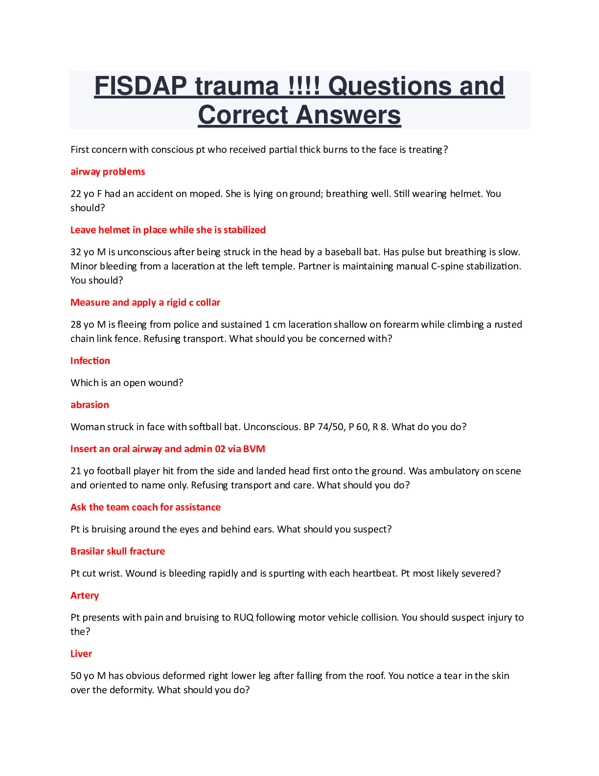 FISDAP_Trauma_Questions_with_Answers - DocMerit