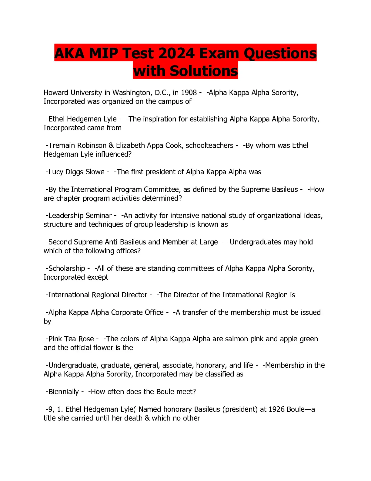AKA MIP Test 2024 Exam Questions with Solutions - DocMerit