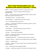 AICE Critical Thinking Skills Exam |63 Questions with Answers (Semester ...