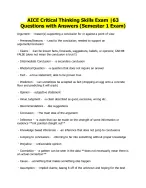 AICE Critical Thinking Skills Exam |63 Questions with Answers (Semester ...