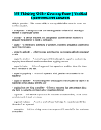 ICE Thinking Skills: Glossary Exam| Verified Questions and Answers ...