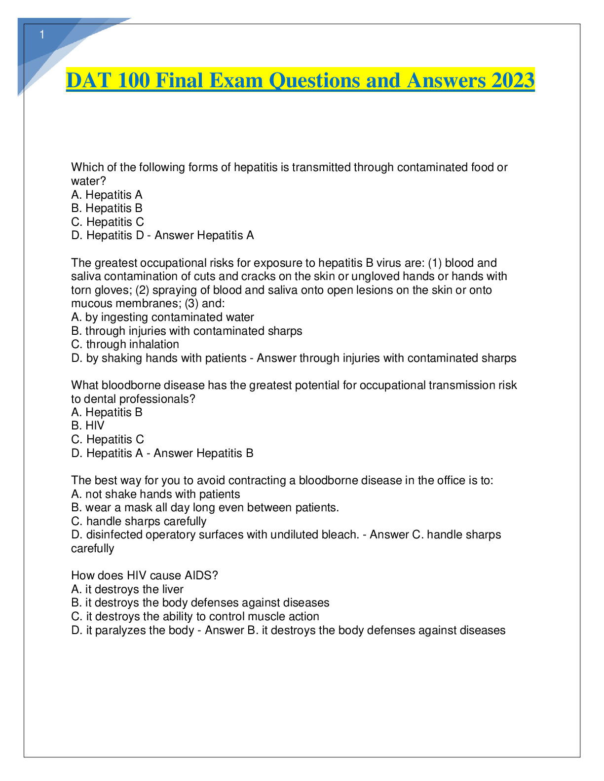 DAT 100 Final Exam Questions with Answers 100% correct | 2024 update ...