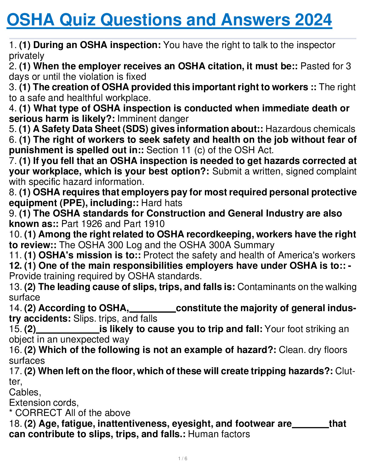 OSHA Quiz Questions and Answers 2024 - DocMerit