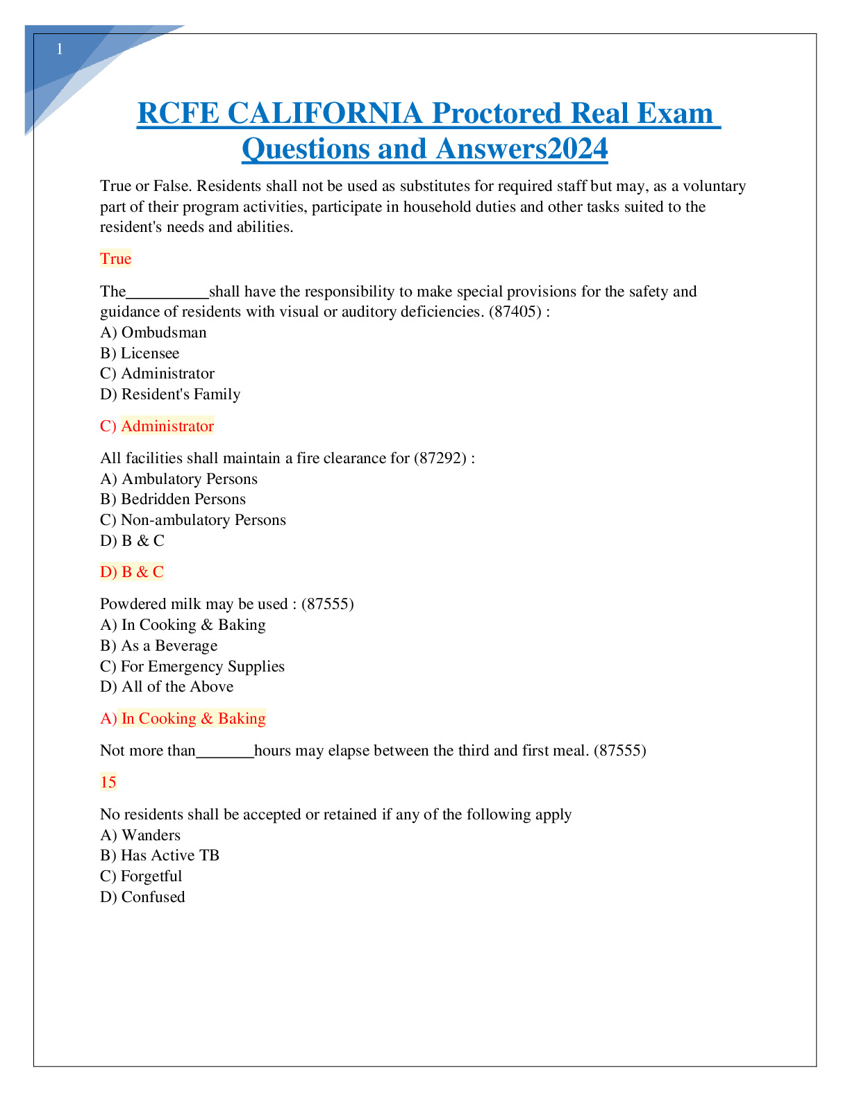 RCFE Tests Questions and Answers 2023/2024. - DocMerit