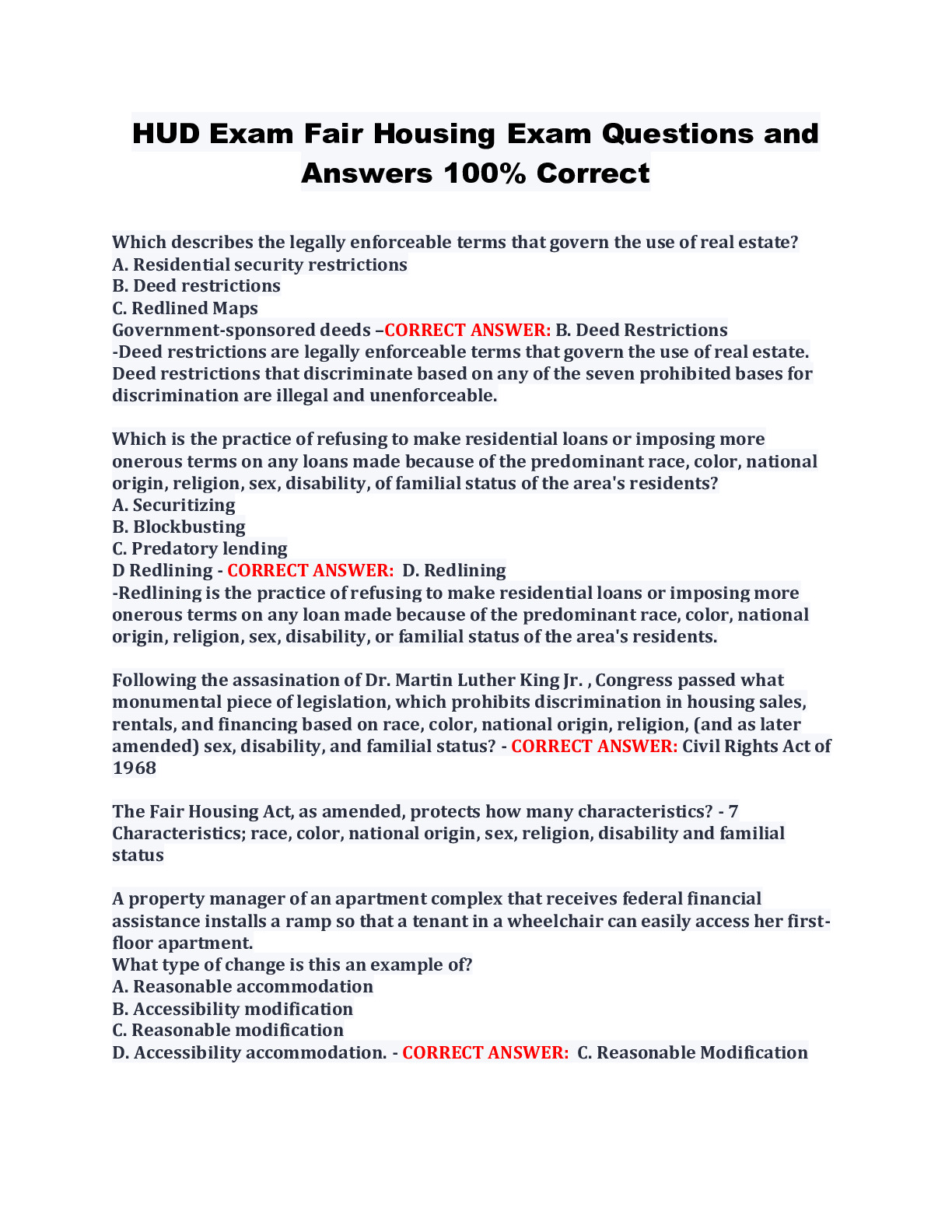 HUD Exams Study Bundle (Latest 2024 - 2025) With Complete Solutions ...