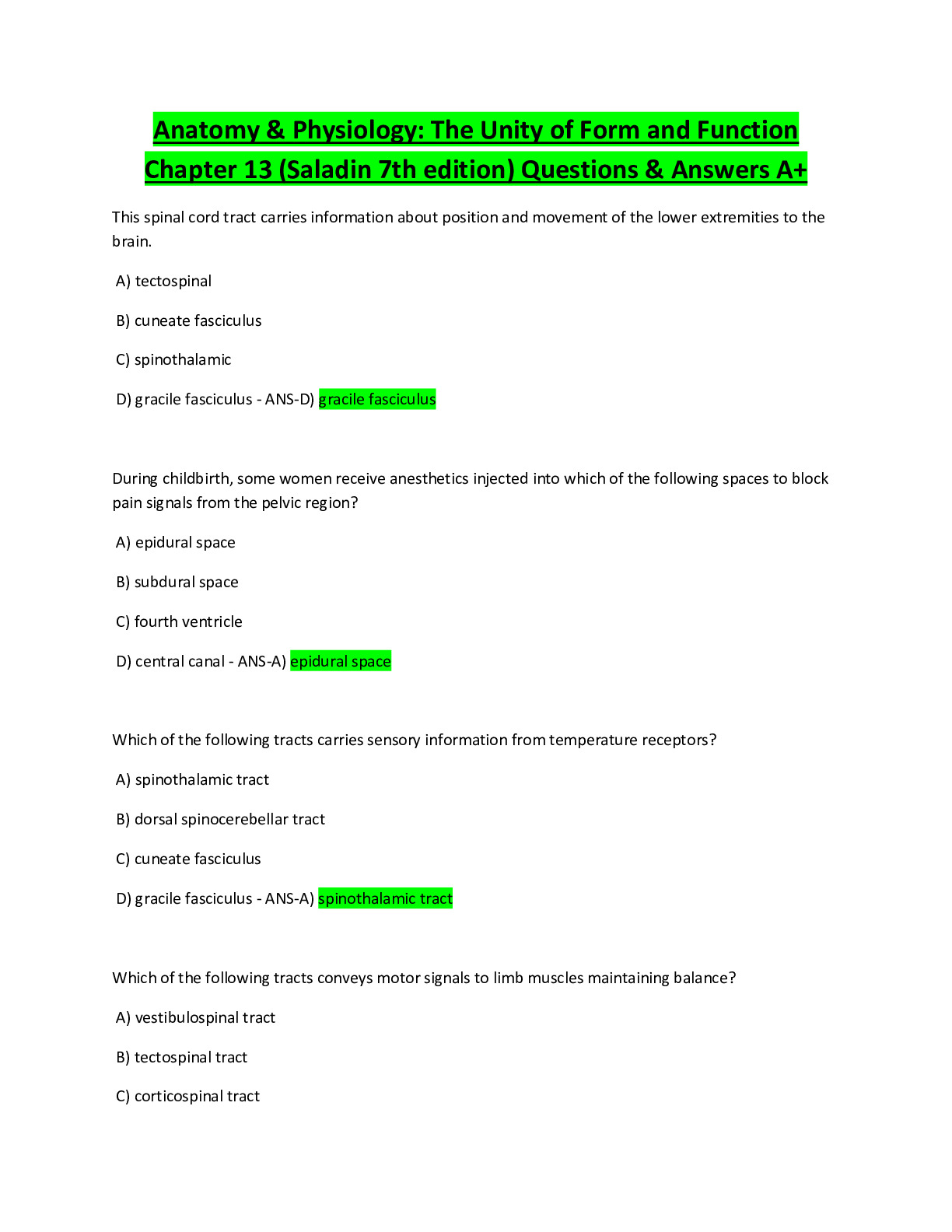 ANATOMY AND PHYSIOLOGY: THE UNITY OF FORM AND FUNCTION (CH. 10 THE ...