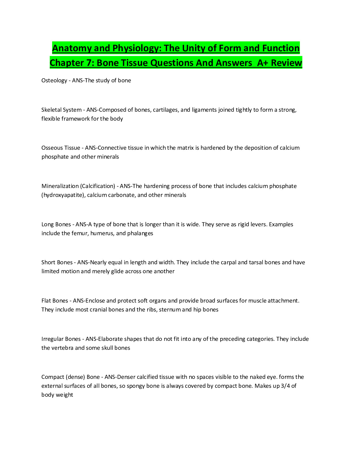 Anatomy and Physiology: The Unity of Form and Function Chapter 7: Bone ...