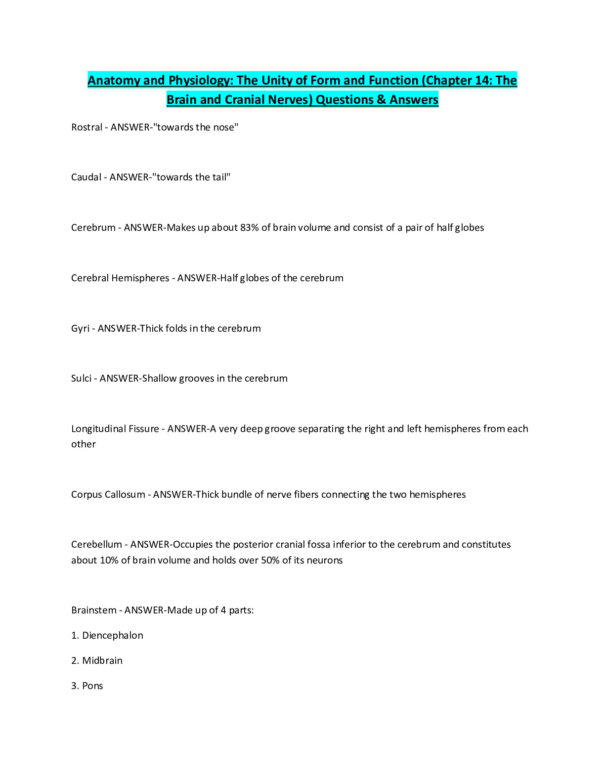 Anatomy and Physiology: The Unity of Form and Function (Chapter 14: The ...