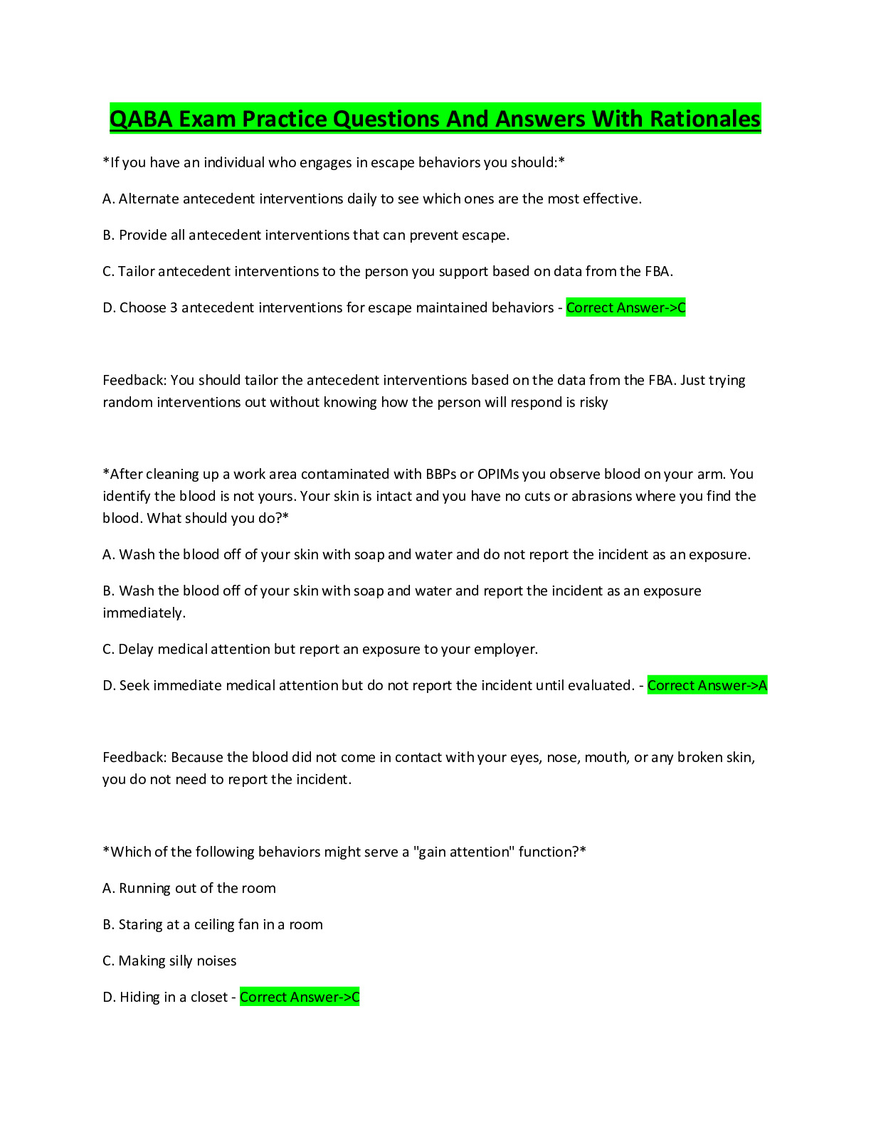 QABA EXAM PRACTICE QUESTIONS AND ANSWERS WITH RATIONALES, QABA QBA EXAM ...