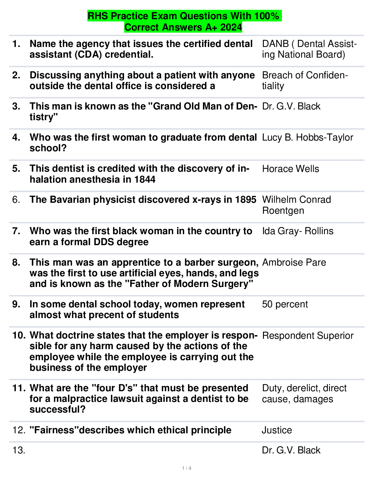 DANB RHS EXAM - STUDY GUIDE, RHS PRACTICE EXAM QUESTIONS QUESTIONS WITH ...