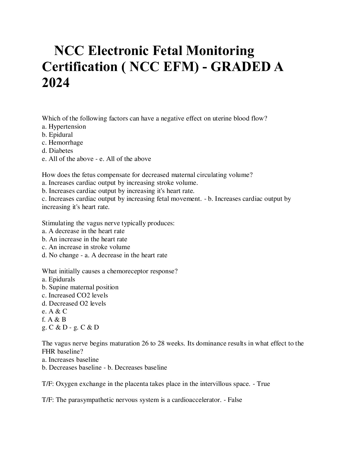 NCC Electronic Fetal Monitoring Certification ( NCC EFM) - GRADED A 2024 - DocMerit