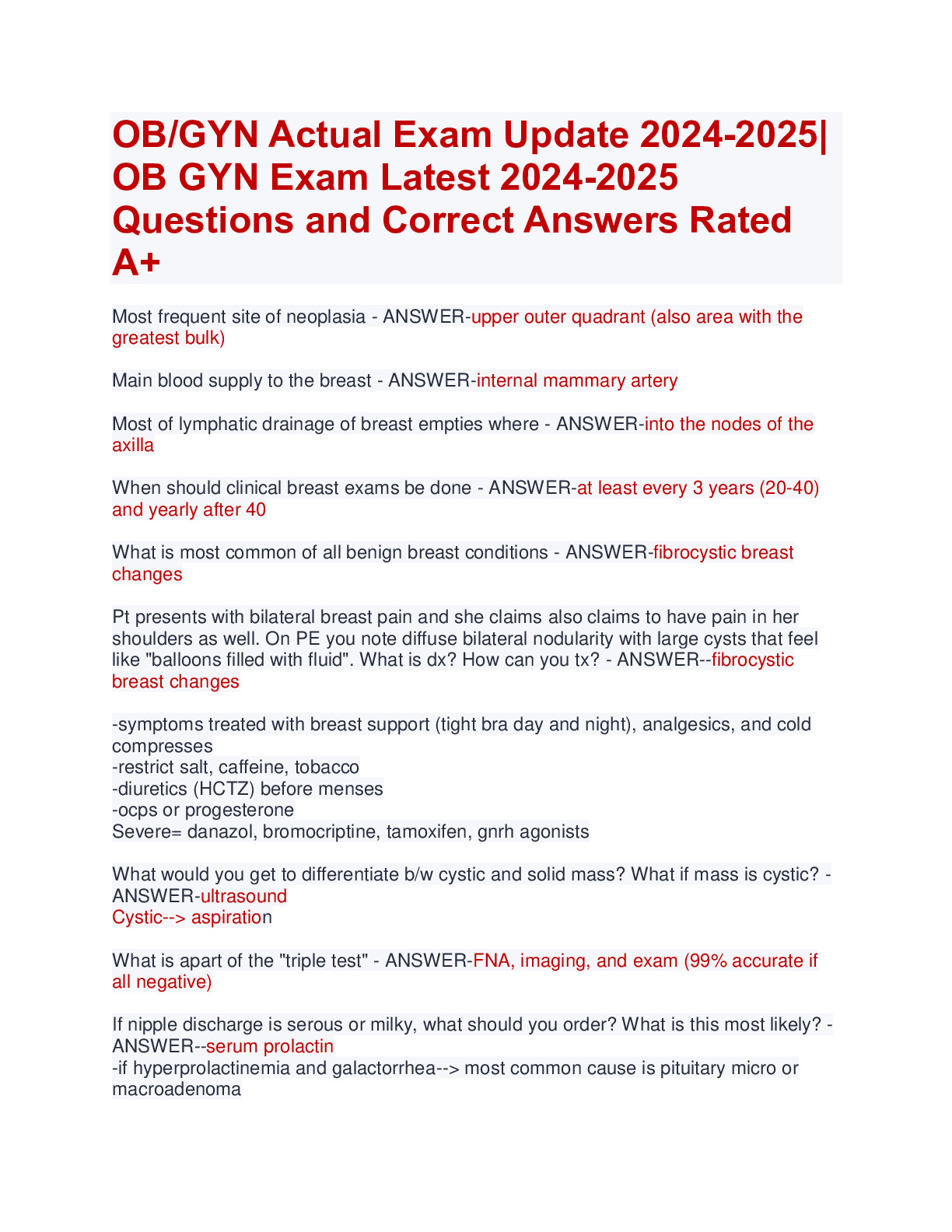 OB/GYN Actual Exam Update 2024-2025| OB GYN Exam Latest 2024-2025 ...
