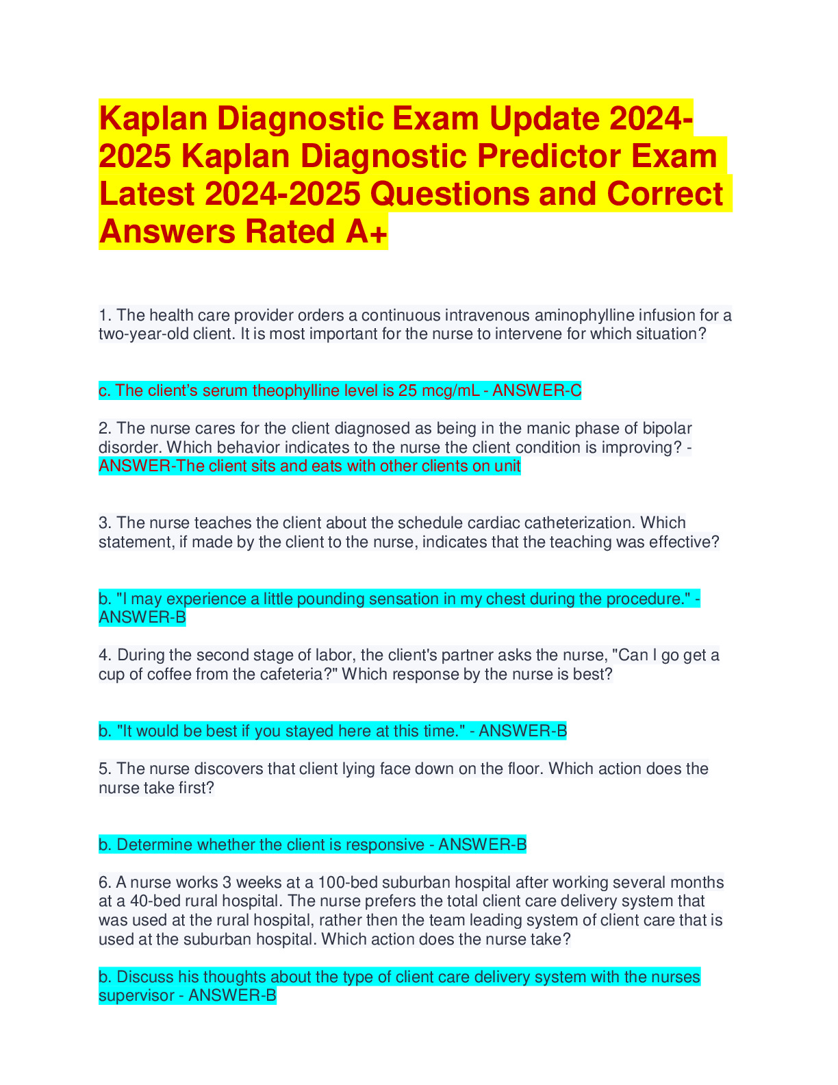 Kaplan Diagnostic Exam Update 2024- 2025 Kaplan Diagnostic Predictor ...