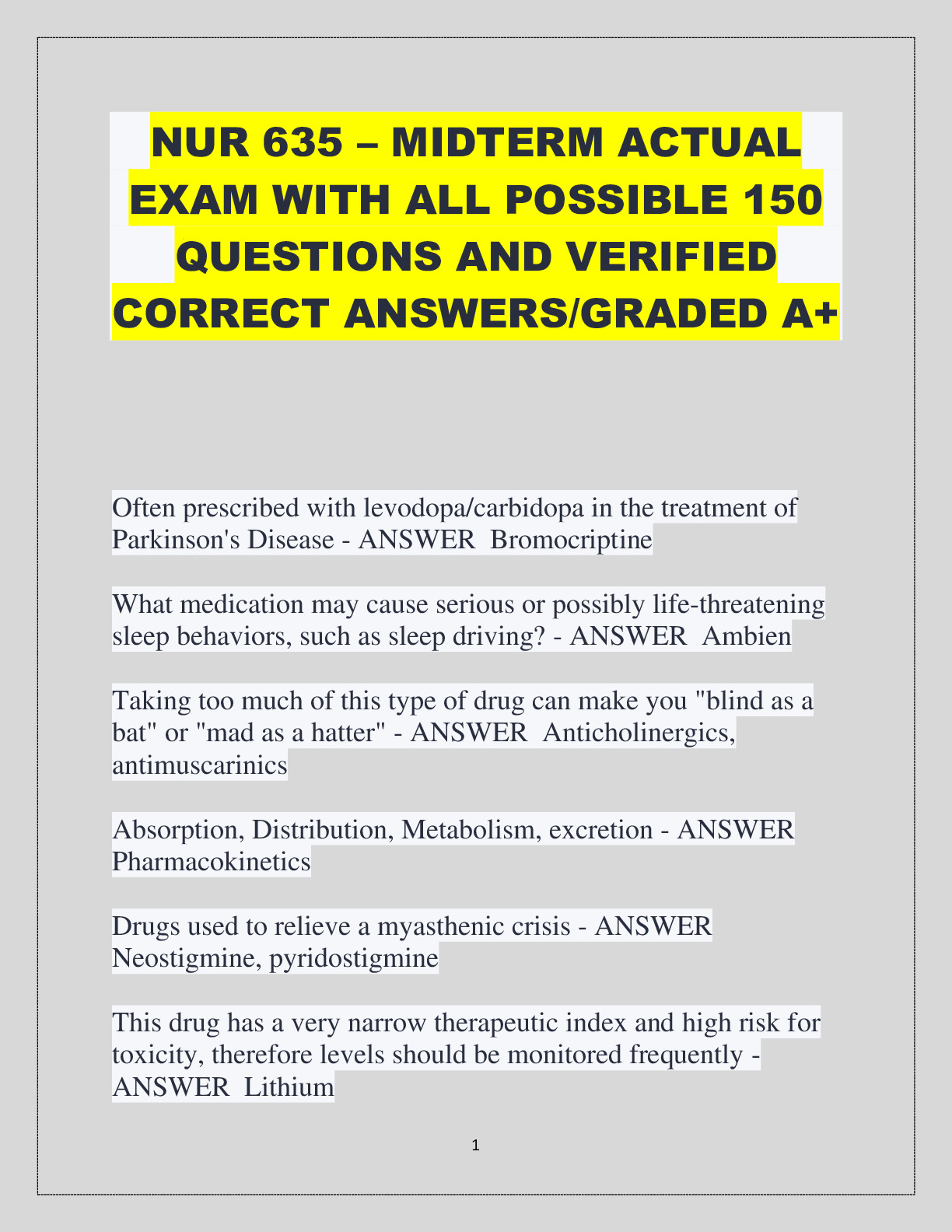 NUR 635 – MIDTERM ACTUAL EXAM WITH ALL POSSIBLE 150 QUESTIONS AND ... NUR 635 – MIDTERM ACTUAL EXAM WITH ALL POSSIBLE 150 QUESTIONS AND ...