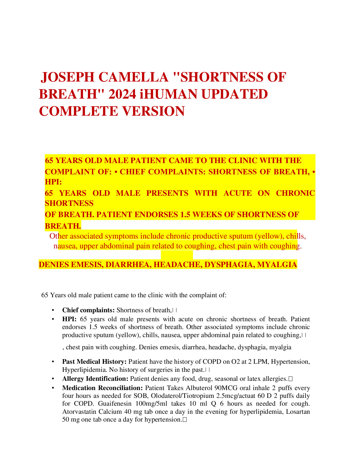 JOSEPH CAMELLA "SHORTNESS OF BREATH" 2024 iHUMAN UPDATED COMPLETE ...