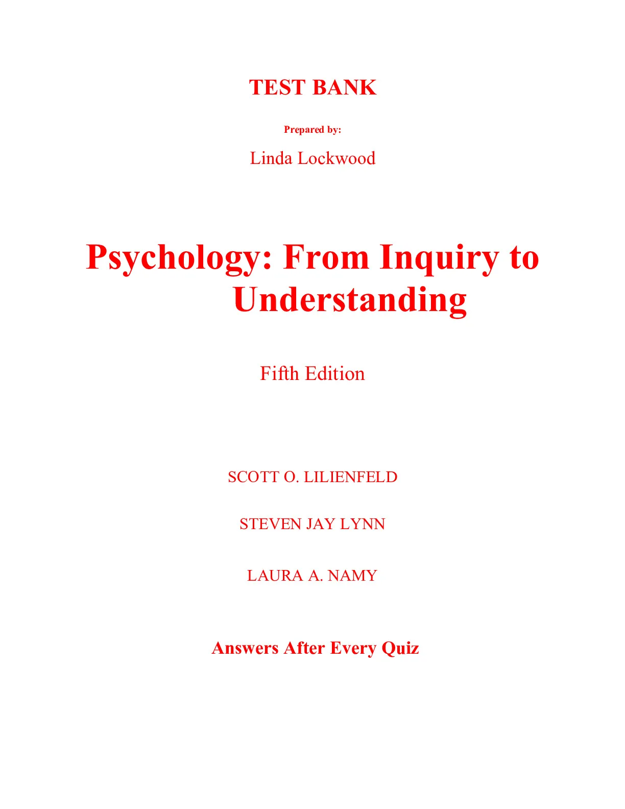 Test Bank For Psychology From Inquiry to Understanding 5th Edition By ...