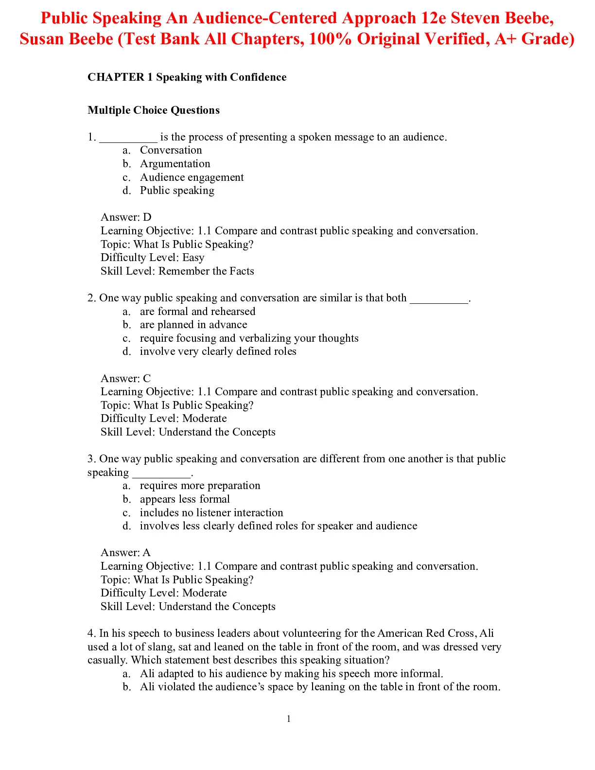 Test Bank For Public Speaking An Audience-Centered Approach 12th ...