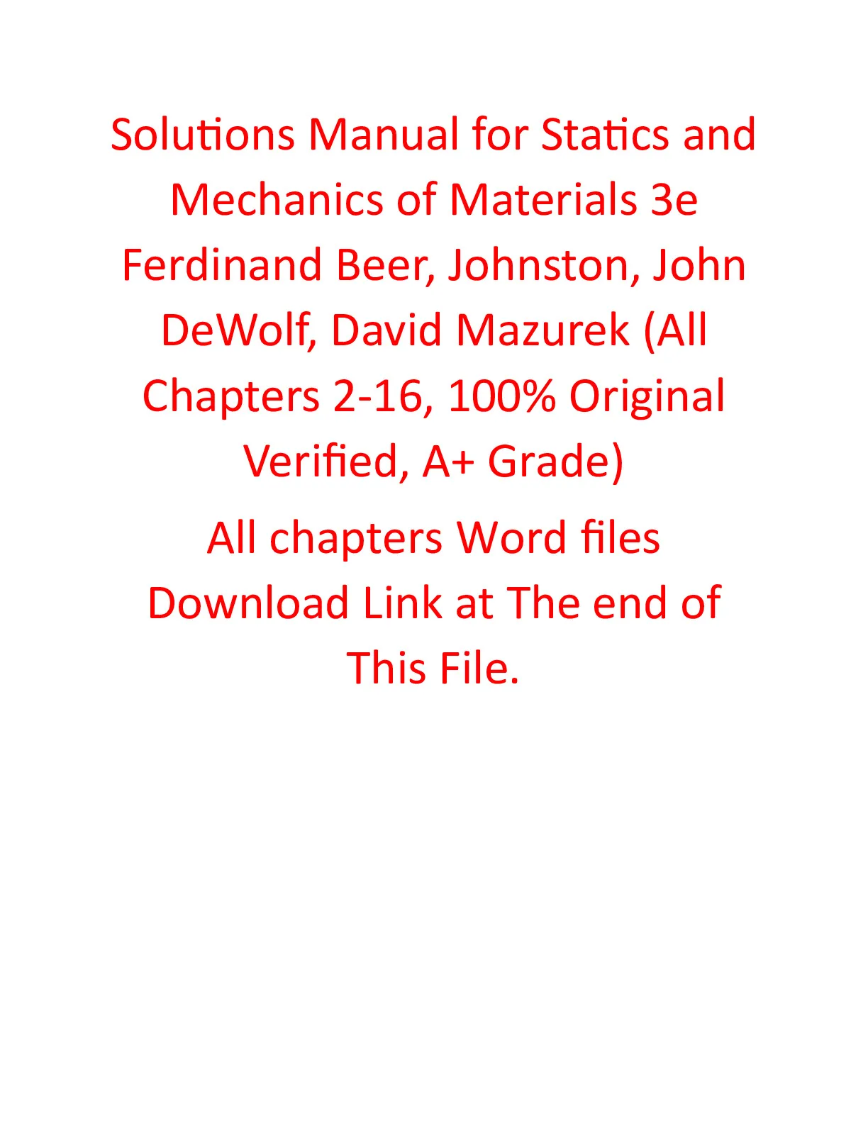 Solutions Manual For Statics and Mechanics of Materials 3rd Edition By ...